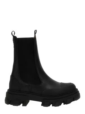 GANNI Leather Ankle Boots - Black