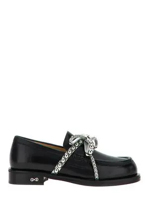 Mach & Mach Crystal Studs Leather Loafers - Black