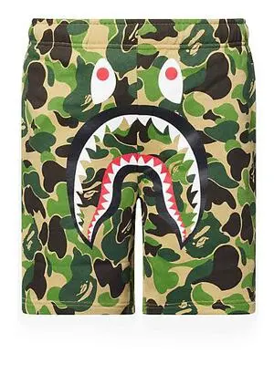 A BATHING APE Camo Shark Cotton Sweat Shorts - Green Camo