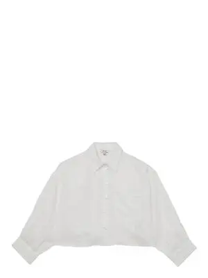 REISS Solena Cropped Linen Shirt - White
