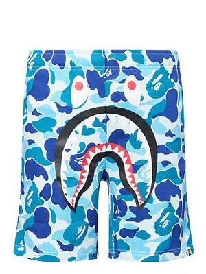 A BATHING APE Camo Shark Print Sweat Shorts - Blue Camo