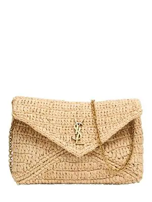 Saint Laurent Envelope Raffia Pouch - Beige