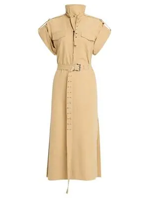 GANNI Cowl-neck Shirtdress - Pale Khaki