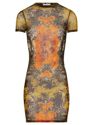 Jean Paul Gaultier Medallion-printed Mesh Mini Dress - 004115-blackkhakiorange