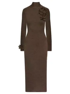 Oscar De La Renta Appliqued-flower Mock-neck Midi Dress - Brown