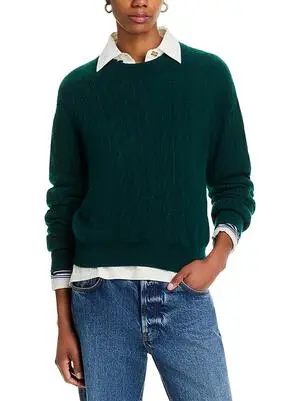 Guest In Residence Cashmere Cable Collegiate Crewneck Sweater - Holly