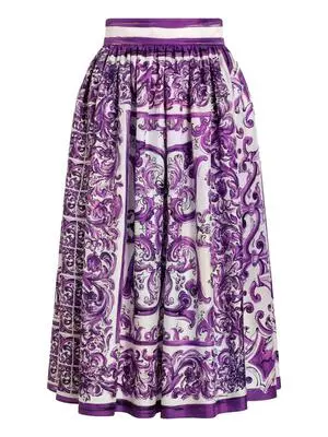 Dolce & Gabbana Silk Midi Skirt - White