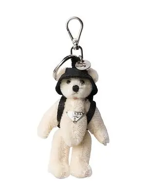 Prada Teddy Bear Bag Charm With Metal Ring White