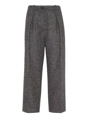 Brunello Cucinelli Herringbone Tweed Pleated Trousers - Blue