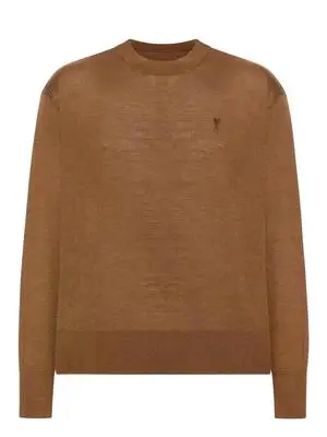 Ami Embroidered Wool Sweater - Brown