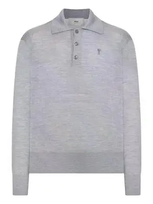 Ami De Coeur Embroidered Wool Polo Shirt - Grey