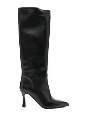 EVALUNA 90mm Pointed-toe Knee-high Leather Boots - Black