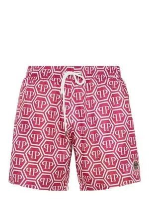 Philipp Plein Monogram Hexagon Swim Shorts - Red