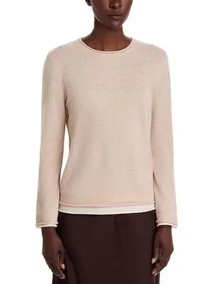 Bloomingdale'S Double Layer Cashmere Crewneck Sweater - Heather Oatmeal/ivory