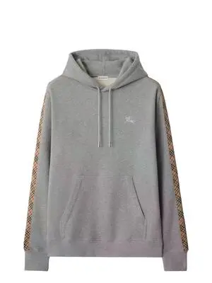 Burberry Check-trimmed Cotton Hoodie - Grey