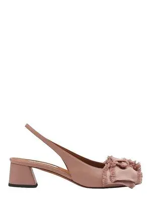 LANVIN Leather Heeled Slingback Ballerina - Pale Pink