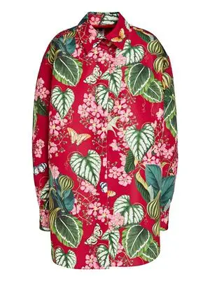 Oscar De La Renta Oversized Printed Faille Shirt - Burgundy