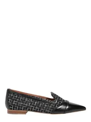 MALONE SOULIERS Romy Embroidered Mesh And Leather Point-toe Flats - Black