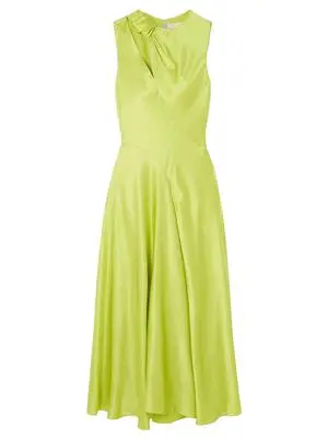ROKSANDA Alma Asymmetric Knotted Silk-satin Midi Dress - Lime Green