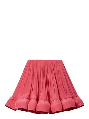 LANVIN Ruffled Gathered Charmeuse Mini Skirt Coral
