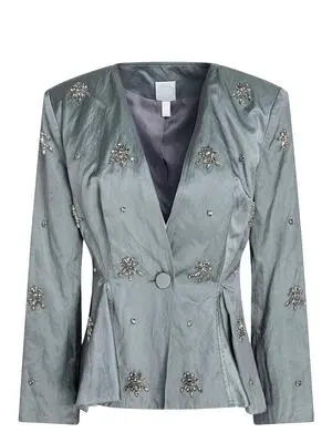 Huishan Zhang Crystal-embellished Crinkled-satin Peplum Jacket - Gray