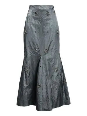 Huishan Zhang Flared Crystal-embellished Crinkled Satin Midi Skirt - Gray