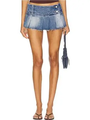 Abrand Denim 00 Pleated Mini Skirt - Mid Vintage Blue