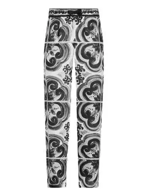 Dolce & Gabbana Majolica-print Linen Trousers - Black