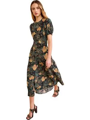 Ulla Johnson Ines Puff Sleeve Midi Dress - Nuit