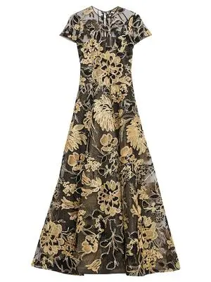 Naeem Khan Metallic Embroidered A-line Gown - Blackgold