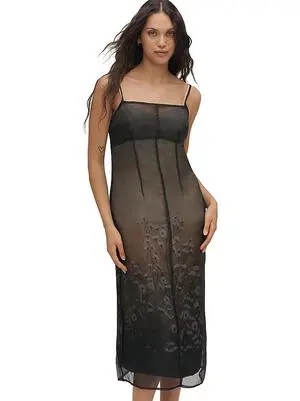 BL-NK Briony Sleeveless Mesh Slip Midi Dress - Black Pattern