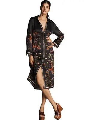 BL-NK Ferla Long-sleeve Midi Shirt Dress - Black Pattern