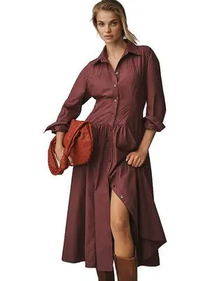 Anthropologie Drop-waist Midi Shirt Dress - Cherrywood