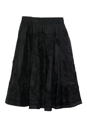 P.a.r.o.s.h Embroidered-flowers Midi Skirt - Black