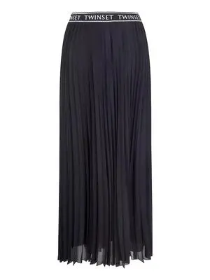 TWINSET Pleated Maxi Skirt With Logo Waistband - Black