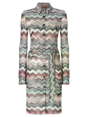 Missoni Chevron-pattern Belted Midi Shirt Dress - Neutrals