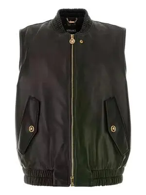 Versace Leather Zip-fastening Gilet - Black