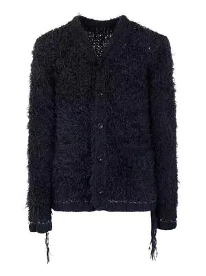 Sacai Frayed-hem Button Cardigan - Black