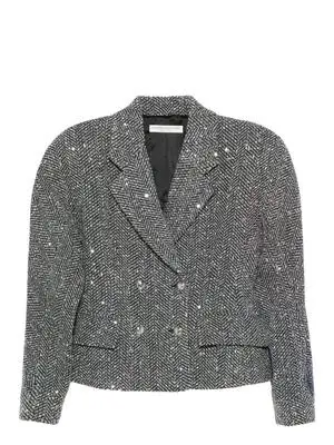 Alessandra Rich Sequin-embellished Herringbone Jacket - Grey