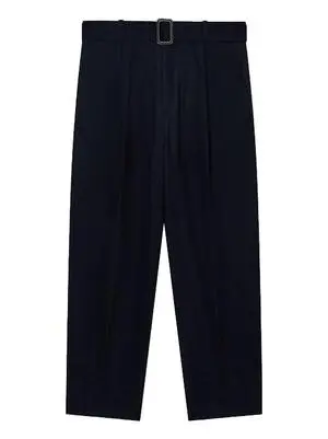 Emporio Armani Virgin Wool Trousers With Belt - Navy