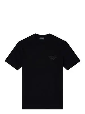 Emporio Armani Piqué Jersey T-shirt With Eagle Patch - Black