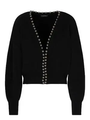 Emporio Armani Virgin Wool And Cashmere Cardigan With Metal Sphere Embellishments - Black