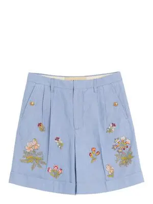 Valentino Garavani Denim Embroidered Tailored Shorts - Blue