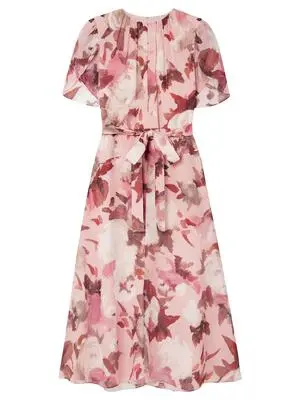 Erdem Belted Floral-print Silk-voile Midi Dress - Pink