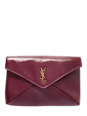 Saint Laurent SAINT LAURENT Cassandre Large Glossed-Leather Clutch Red