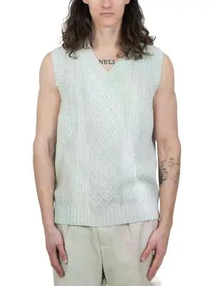BEAMS Cable-knit V-neck Sweater Vest - Blue