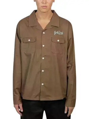 BRAIN DEAD Embroidered-detail Cotton Shirt - Brown