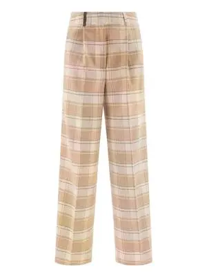 Peserico Pleated Front Check Trousers - Neutrals
