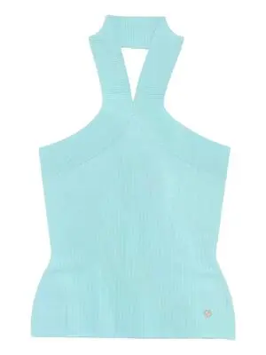 Karl Lagerfeld Halterneck Knit Tank Top - Blue