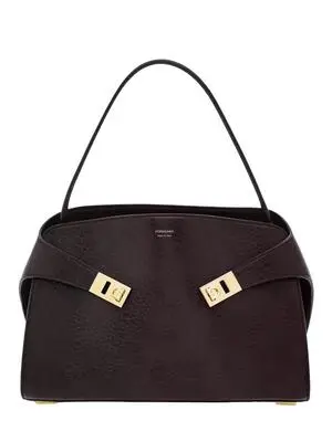 FERRAGAMO Medium Hug Gancini-buckles Shoulder Bag - Brown